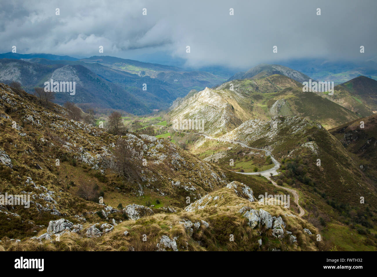 Stormy skies over Picos de Europa near Covadonga, Asturias, Spain Stock ...