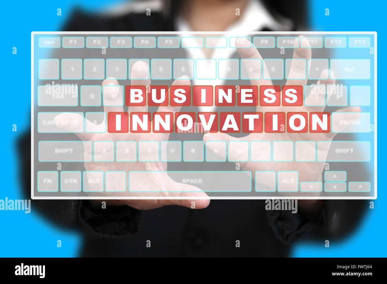 Business Woman typing Business Innovation on Virtual Keyboard Stock ...