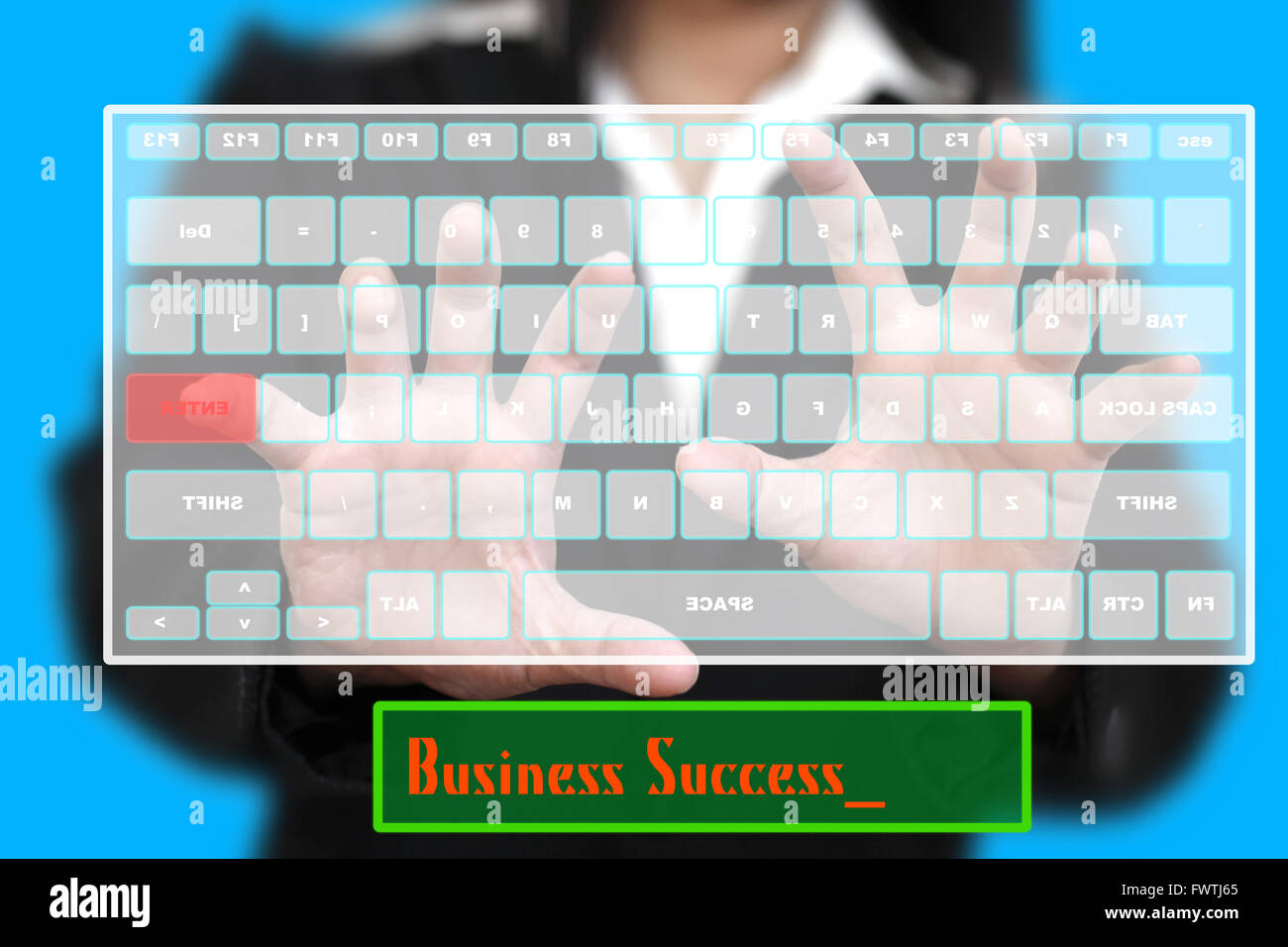 Business Woman typing Success on Technology Virtual Keyboard Stock ...