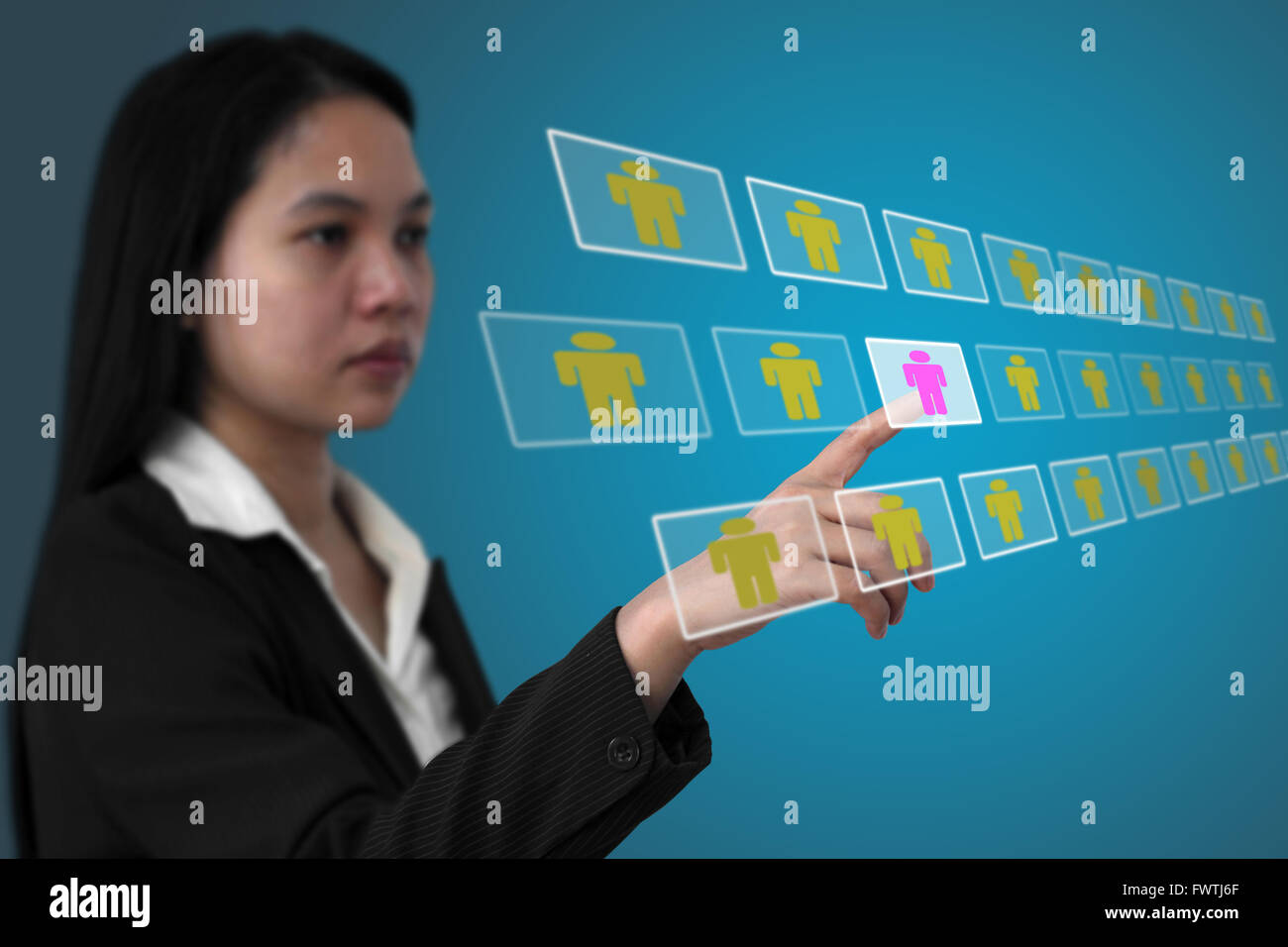 asian business woman select person from internet for electronic ...