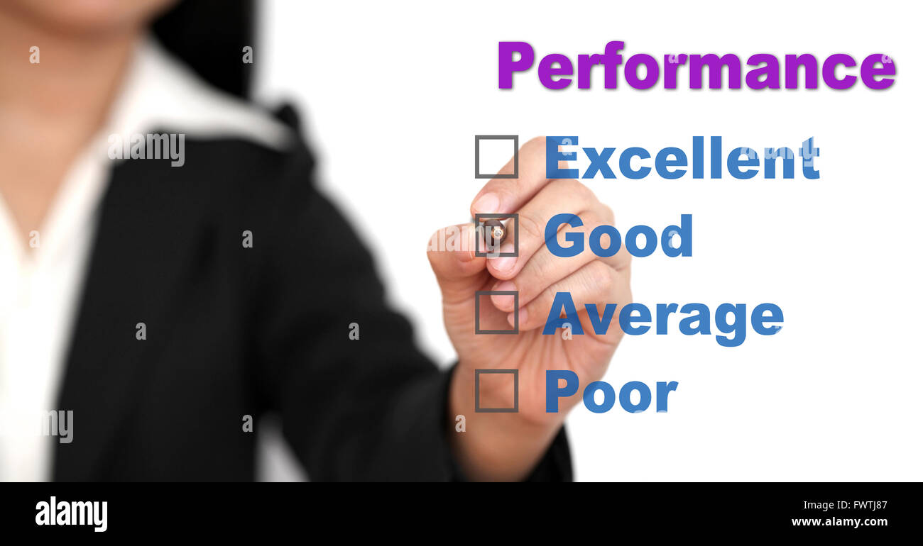 Asian business woman writing on performance audit checklist Stock Photo ...