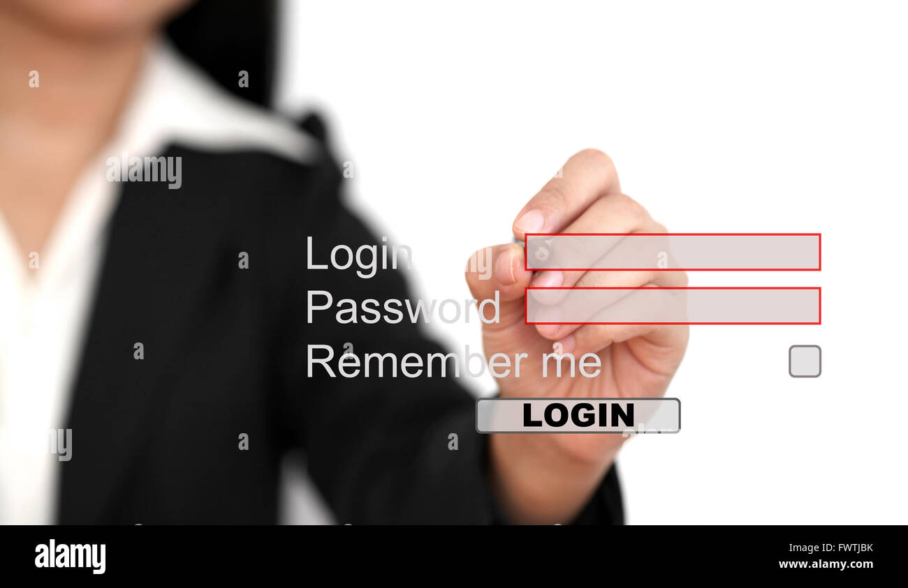 hand drawing in a whiteboard for login Stock Photo - Alamy