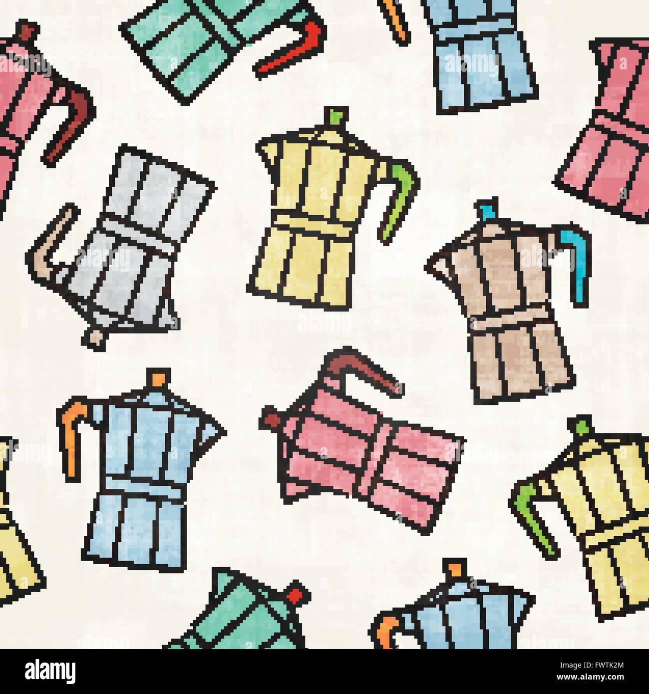 seamless pattern with classic Italian style coffee maker over grunge background. vector coffee ...