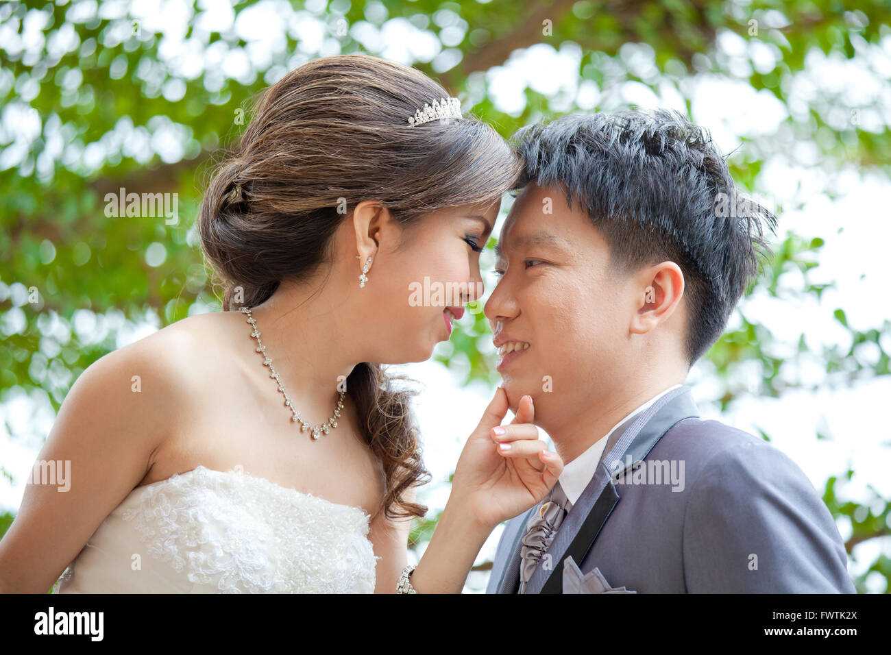 Portrait of Romantic Newlyweds Couples for wedding background Stock ...