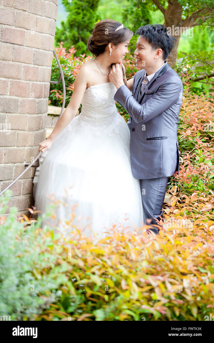 Portrait of Happy Romantic Newlyweds Couples for wedding background ...