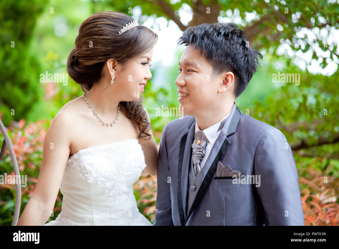 Portrait of Happy Romantic Newlyweds Couples for wedding background ...