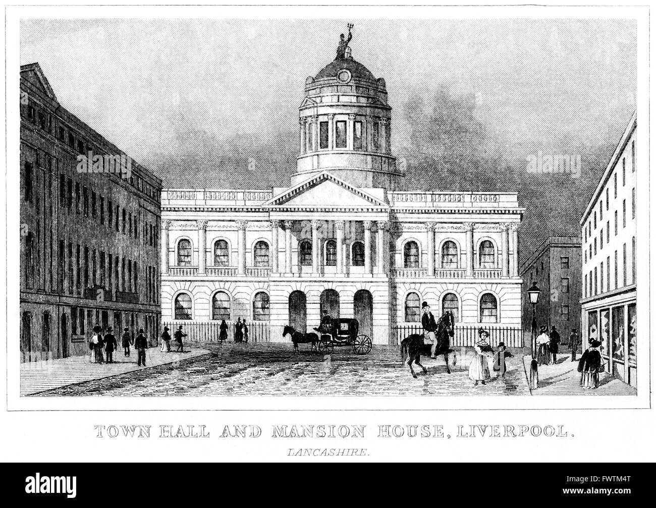 Engraving of Town Hall and Mansion House, Liverpool, Lancashire scanned ...
