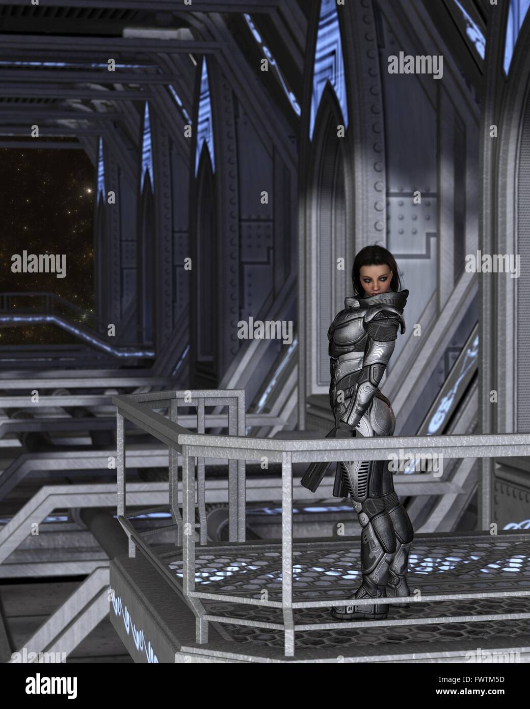 Female Future Soldier Standing Guard Stock Photo - Alamy