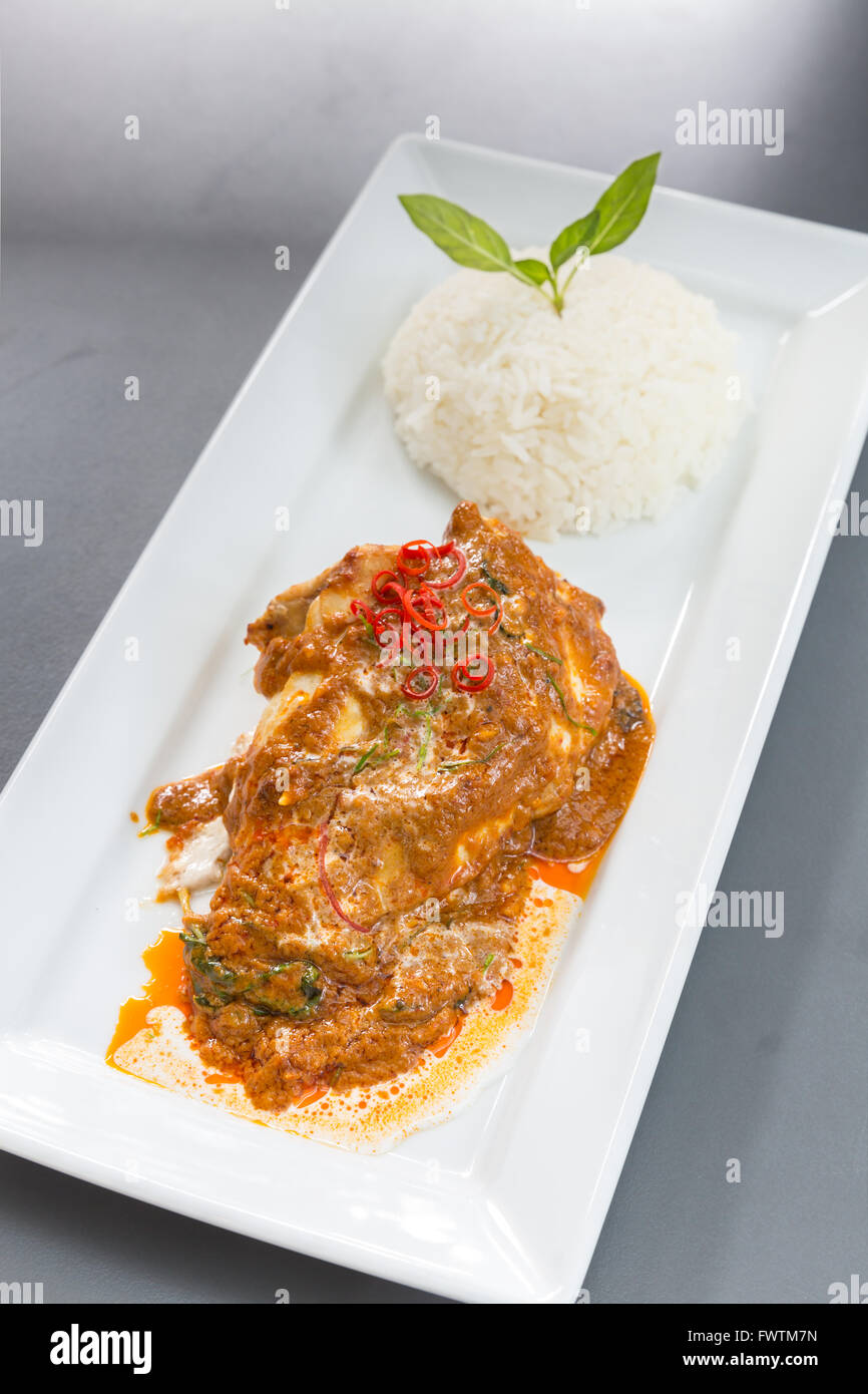Chicken Fillet Red Curry with jasmine rice Stock Photo - Alamy