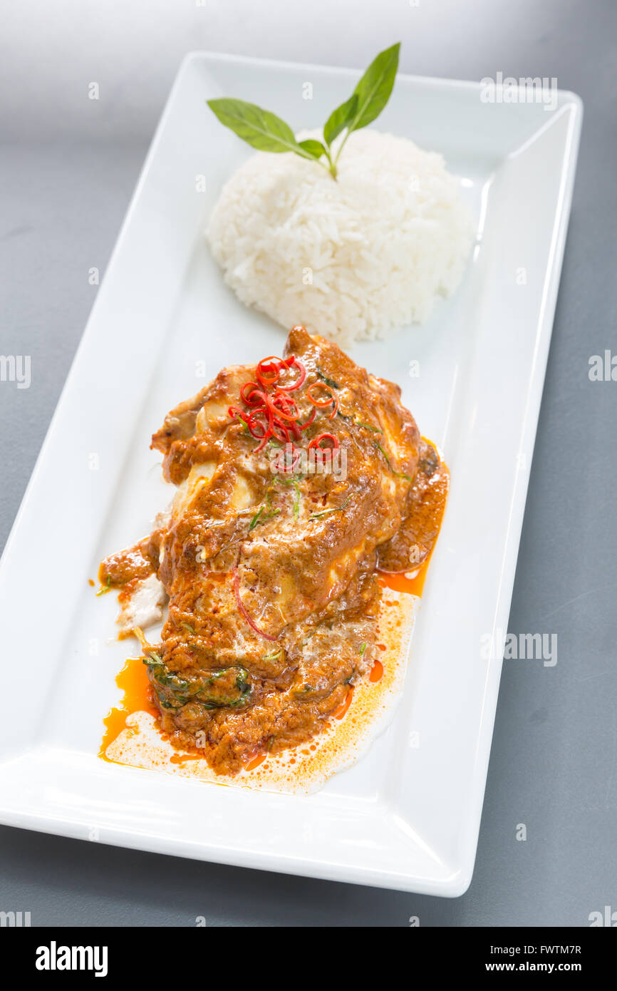 Chicken Fillet Red Curry with jasmine rice Stock Photo - Alamy