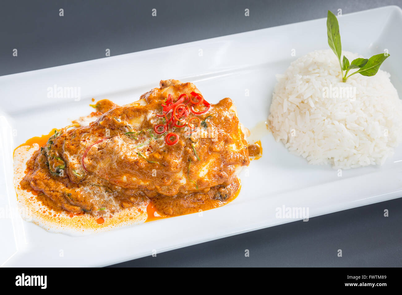 Chicken Fillet Red Curry with jasmine rice Stock Photo - Alamy