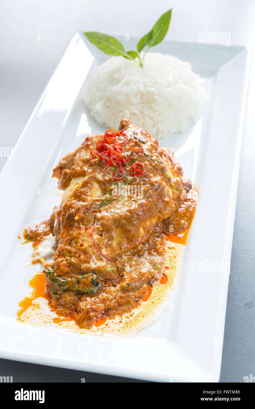 Chicken Fillet Red Curry with jasmine rice Stock Photo - Alamy