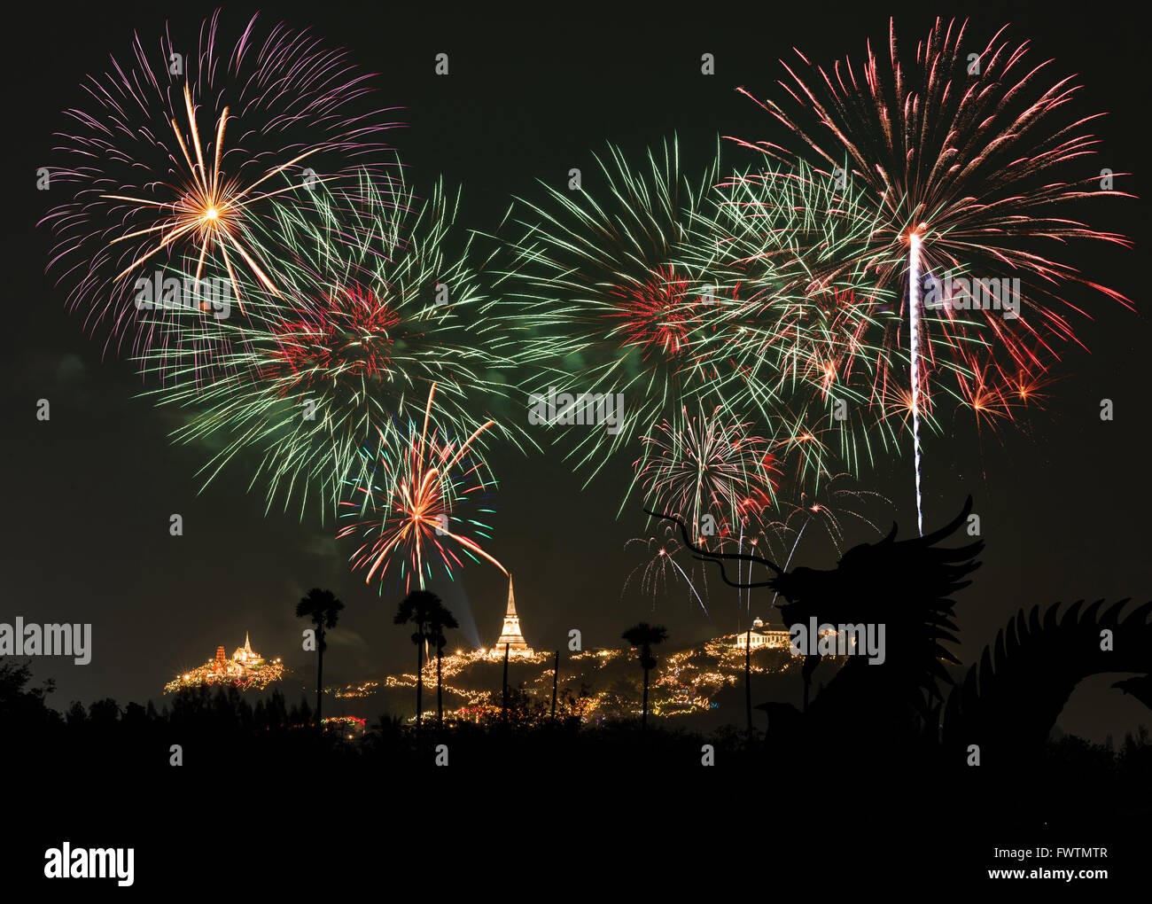 Dragon and Fireworks Festival at Phetchaburi, Thailand Stock Photo - Alamy