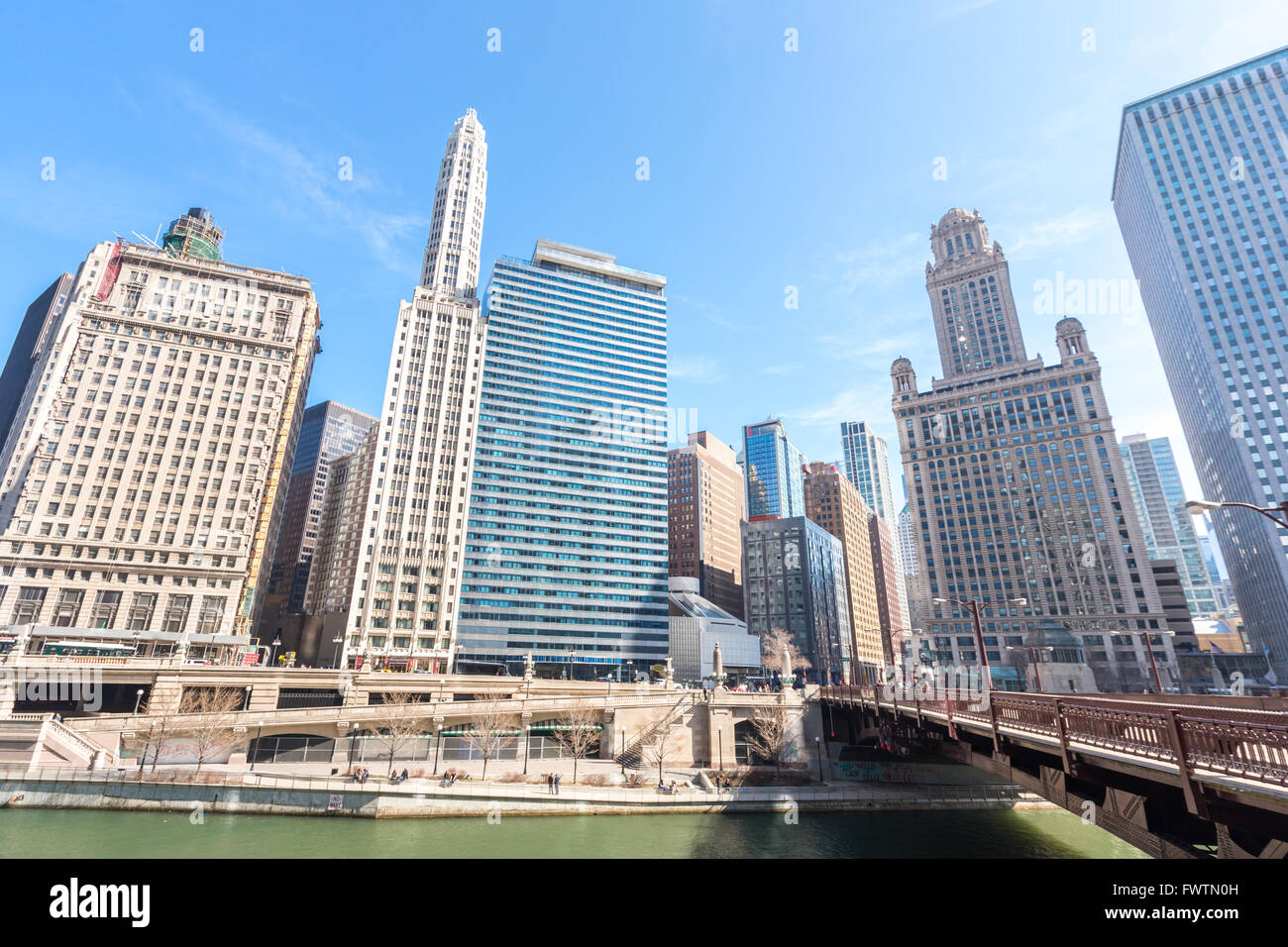 Chicago downtown and River with bridges Stock Photo - Alamy