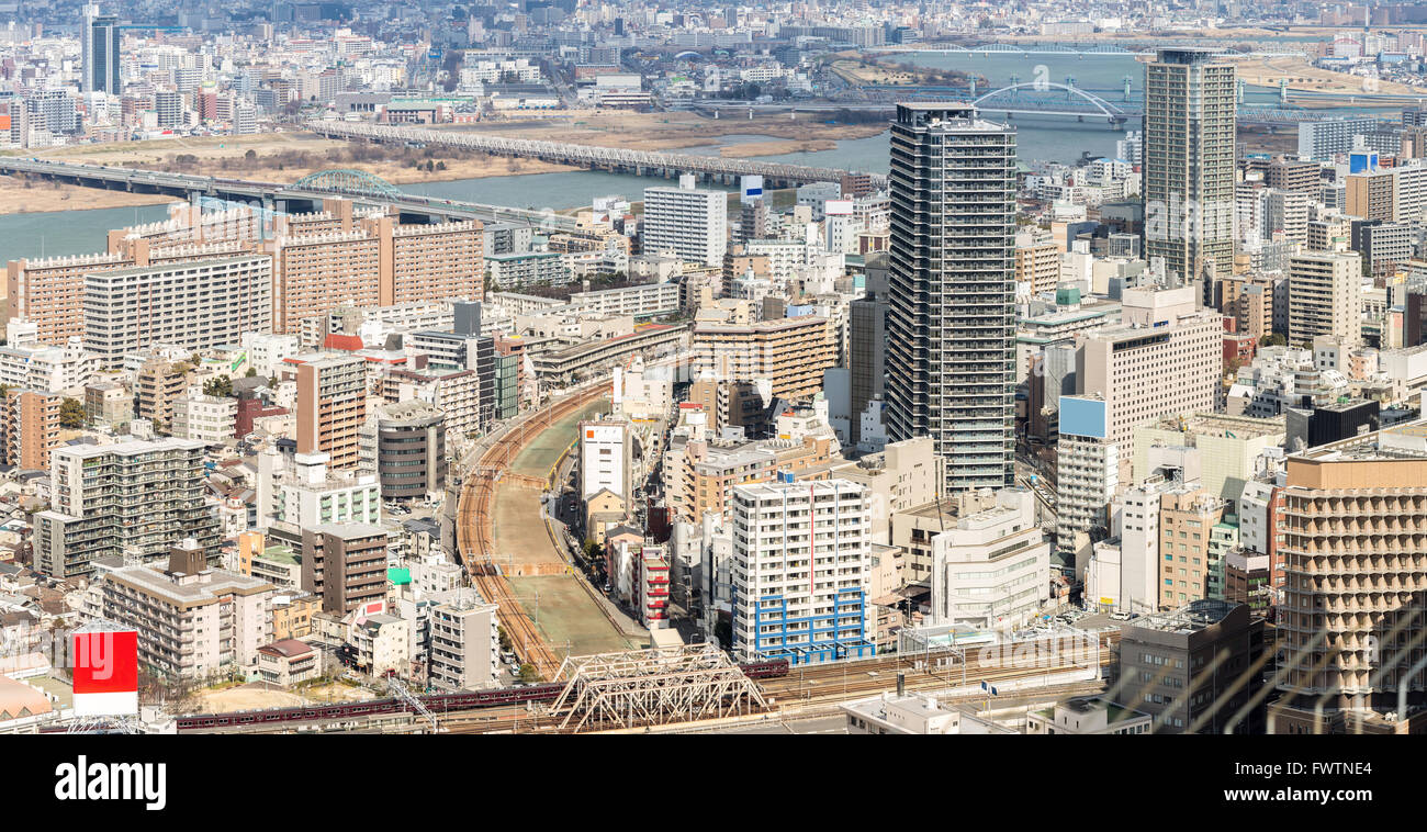 Panorama Aerial view of Osaka skyline building Cityscape Japan Stock ...