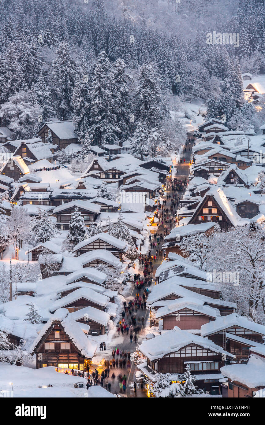 Shirakawago light-up with Snowfall Gifu Chubu Japan Stock Photo - Alamy