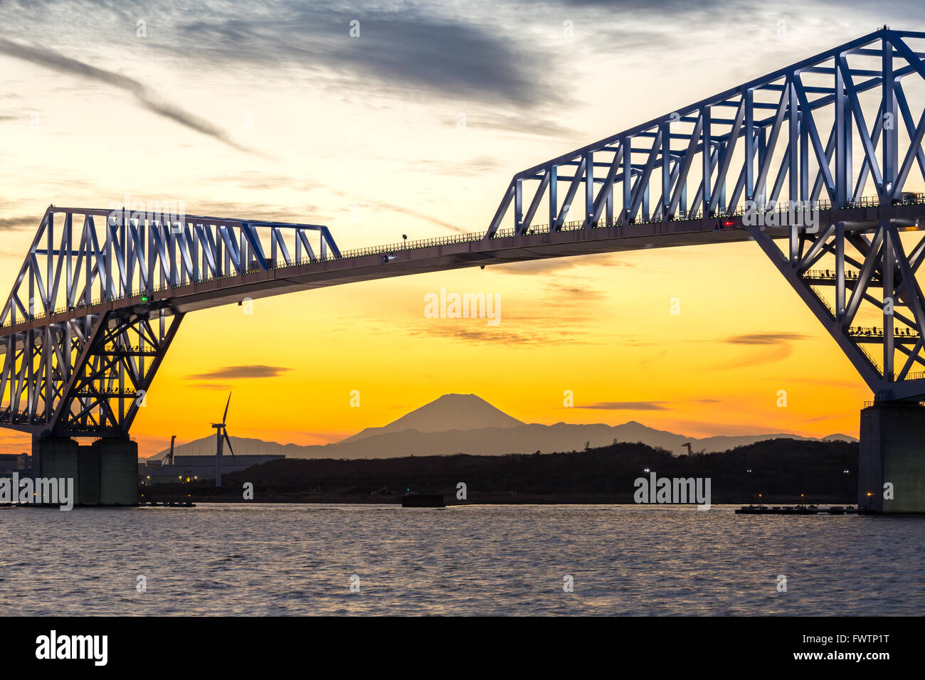 Tokyo landmark , Tokyo Gate Bridge and Mountain Fuji at sunset Stock ...