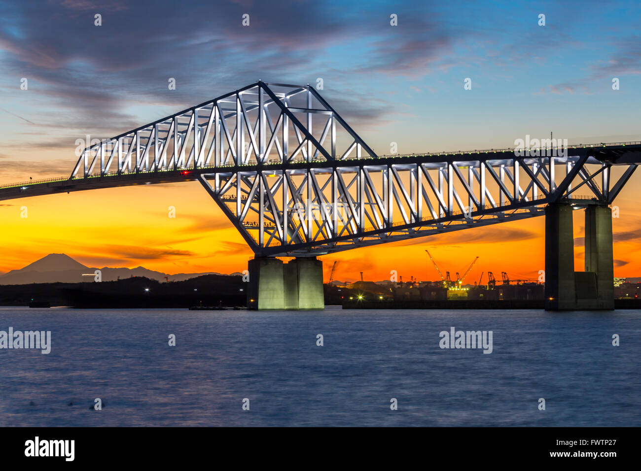 Tokyo landmark , Tokyo Gate Bridge and Mountain Fuji at sunset Stock ...