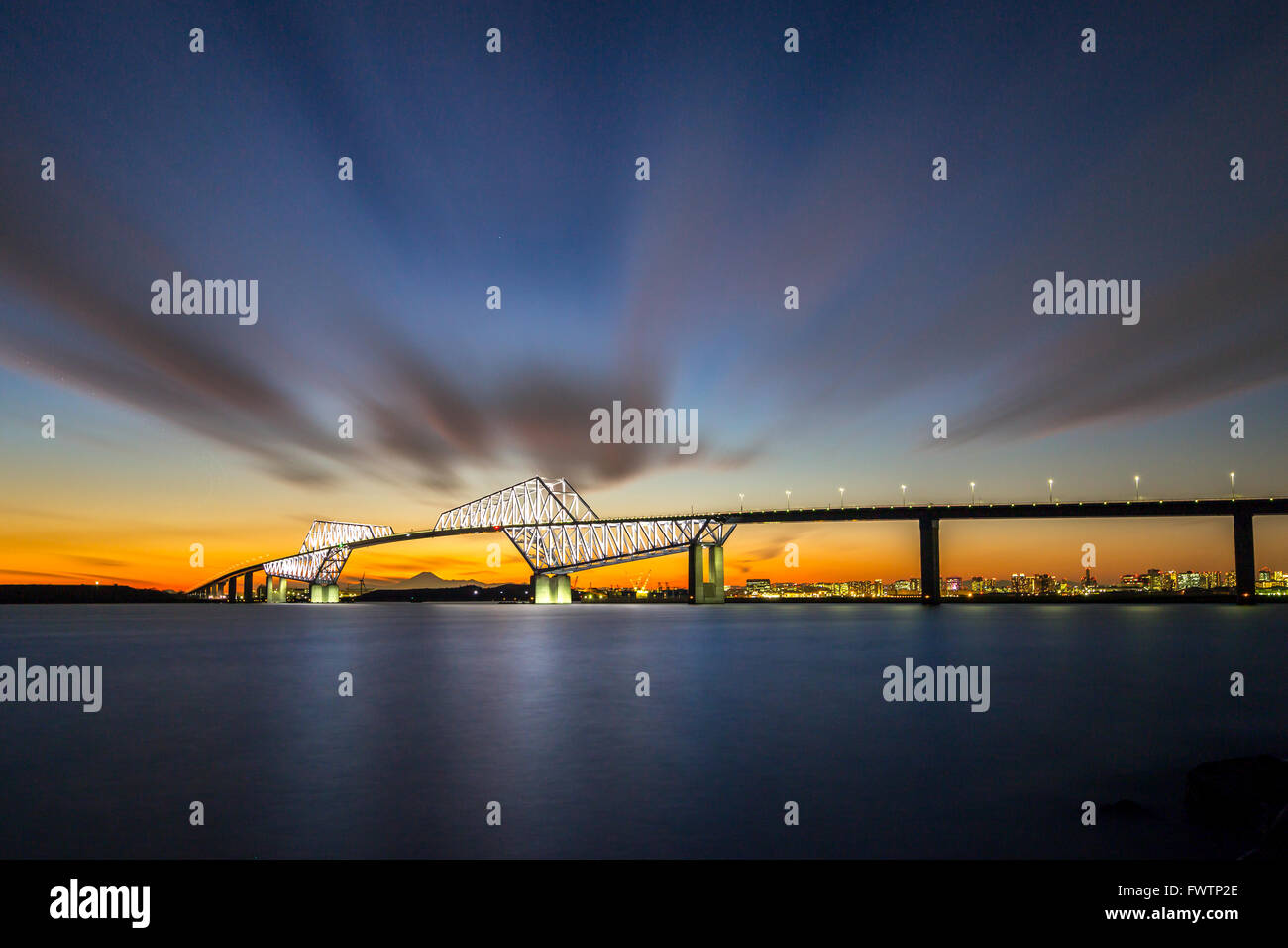 Tokyo landmark , Tokyo Gate Bridge and Mountain Fuji at sunset Stock ...