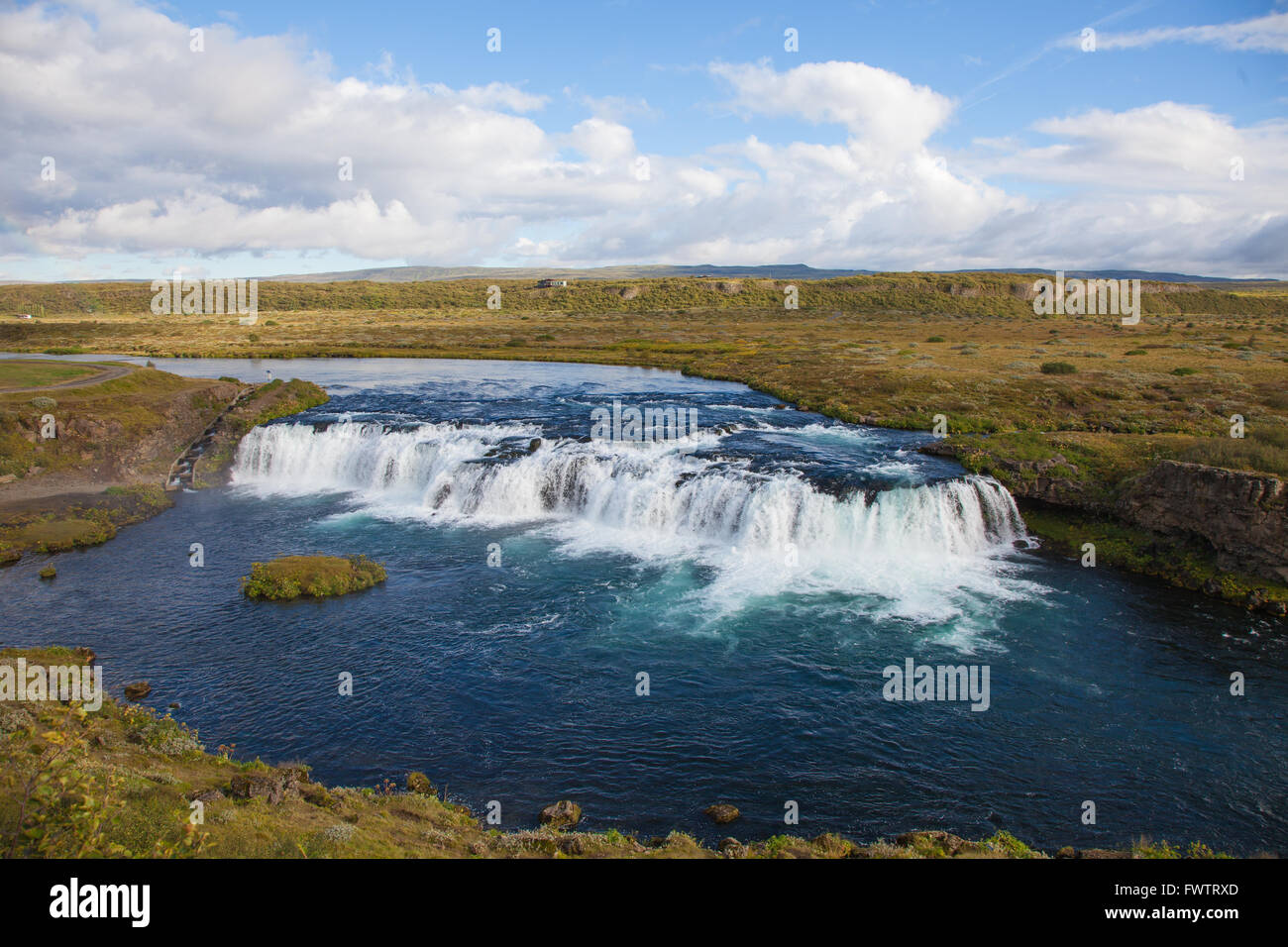 Faxi waterfall in Iceland with a fish ladder for salmon on the left ...
