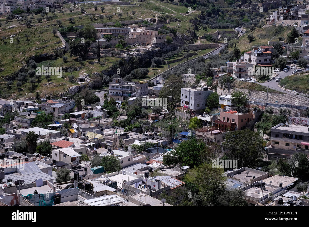 General view of the Palestinian neighborhood of Silwan or Siloam ...