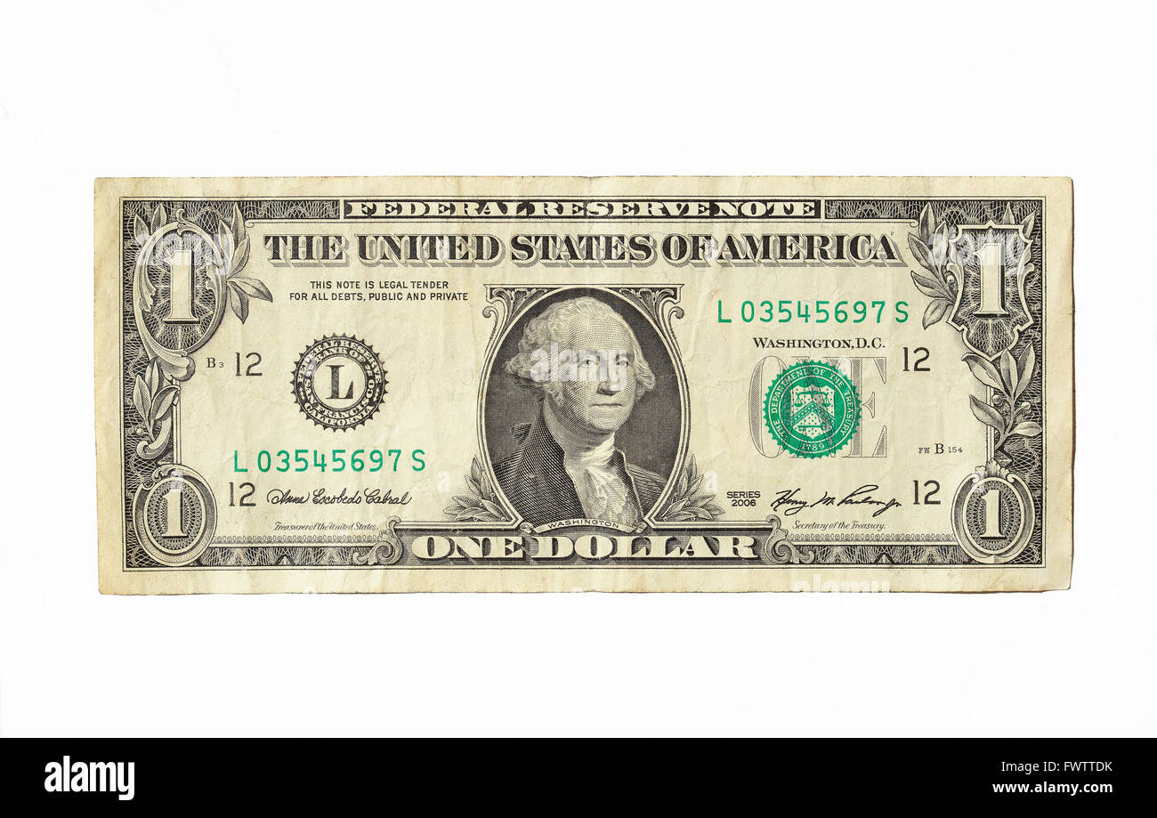 one dollar isolate on white paper background Stock Photo - Alamy