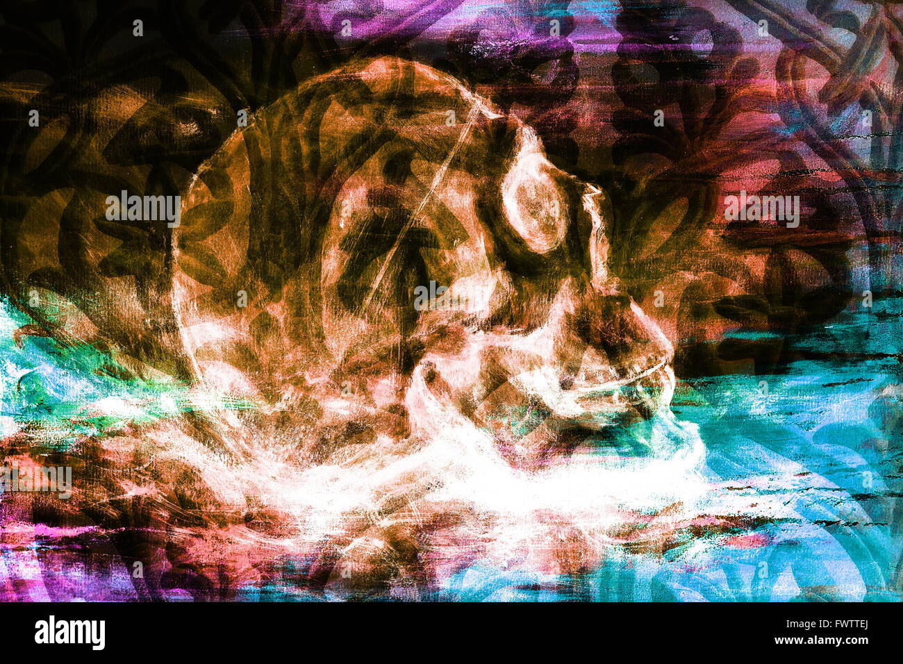 painting skull on paper and abstract color effect with ornament Stock ...
