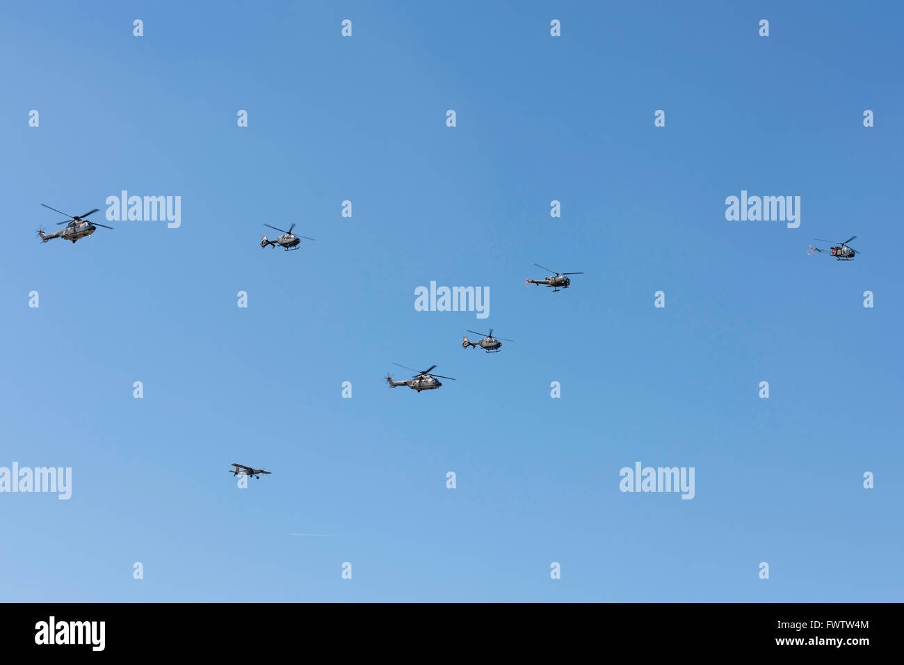 Formation of helicopters from the Swiss Air Force Stock Photo - Alamy