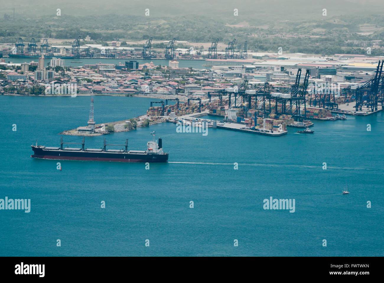 Aerial view of Panama industrial port on the Atlantic side Stock Photo ...