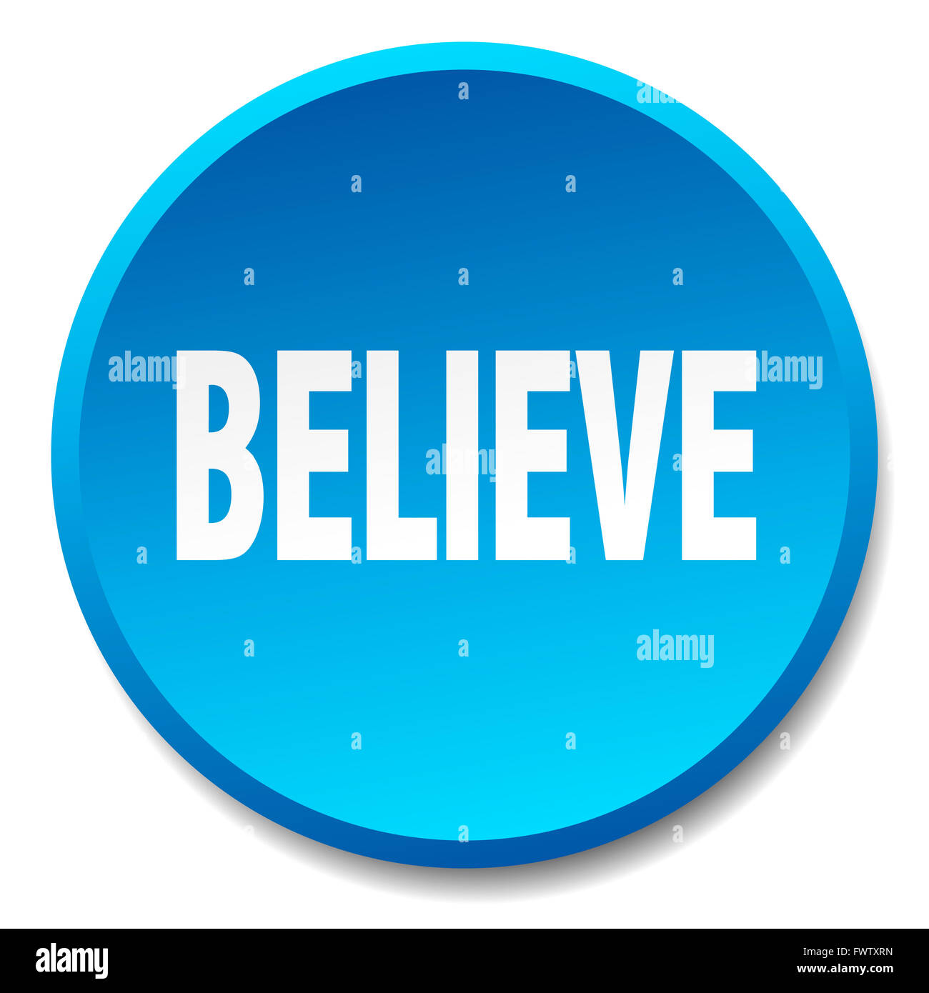 believe blue round flat isolated push button Stock Photo - Alamy