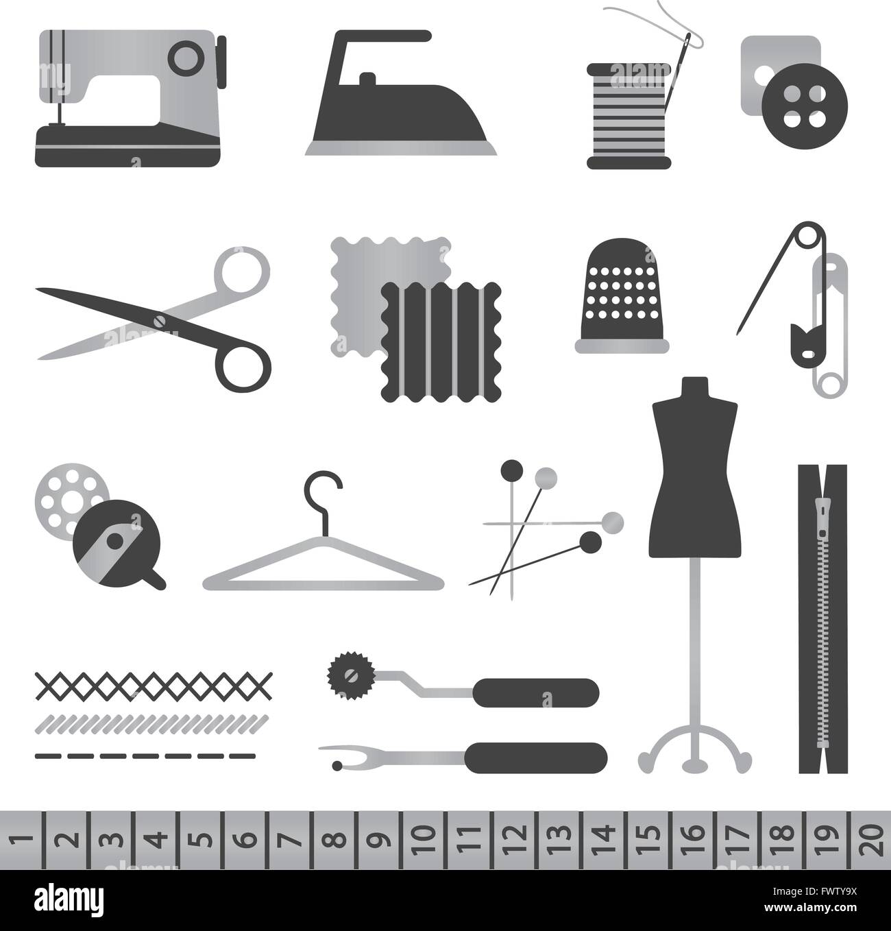 Various isolated black and silver sewing icons Stock Vector Image & Art ...