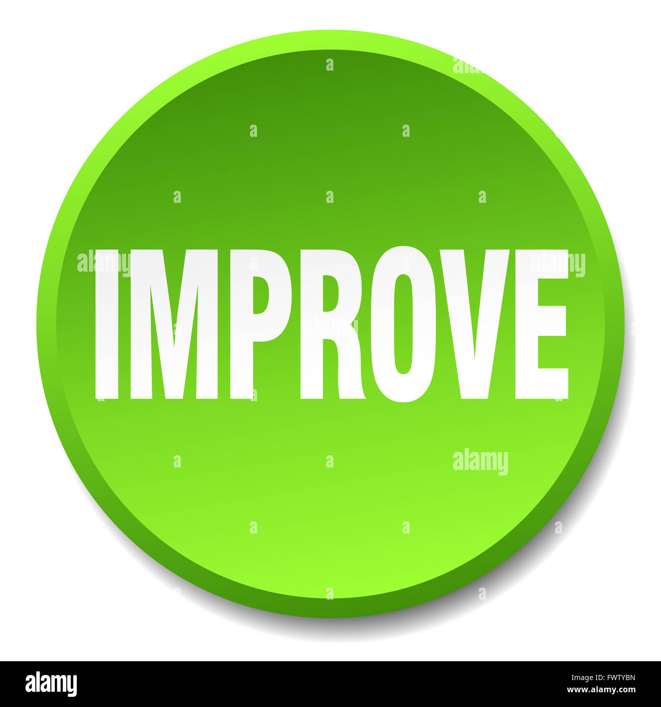 improve green round flat isolated push button Stock Photo - Alamy