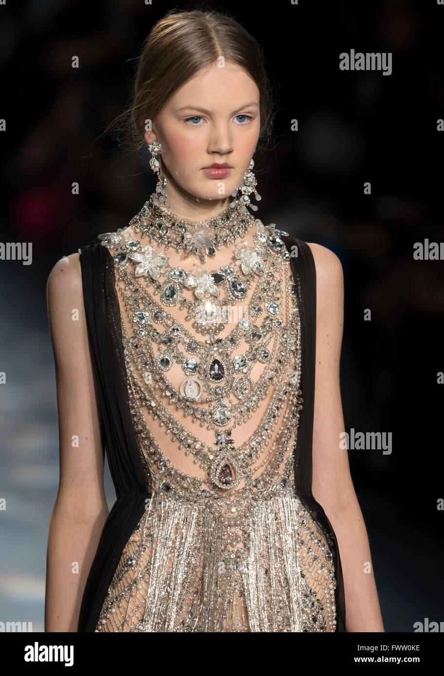 New York City, USA - February 17, 2016: Noa Vermeer walks the runway at ...