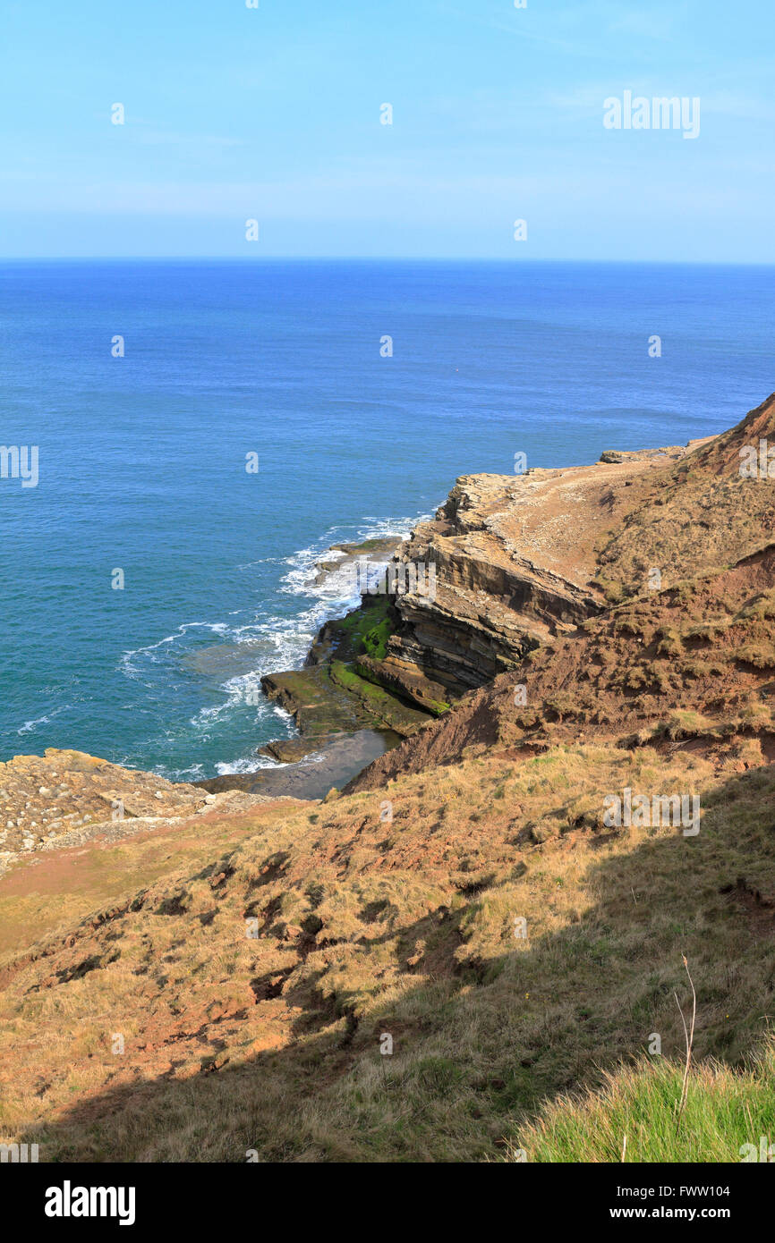 Erosion on Filey Brigg natural rock promontory, Filey, North Yorkshire ...