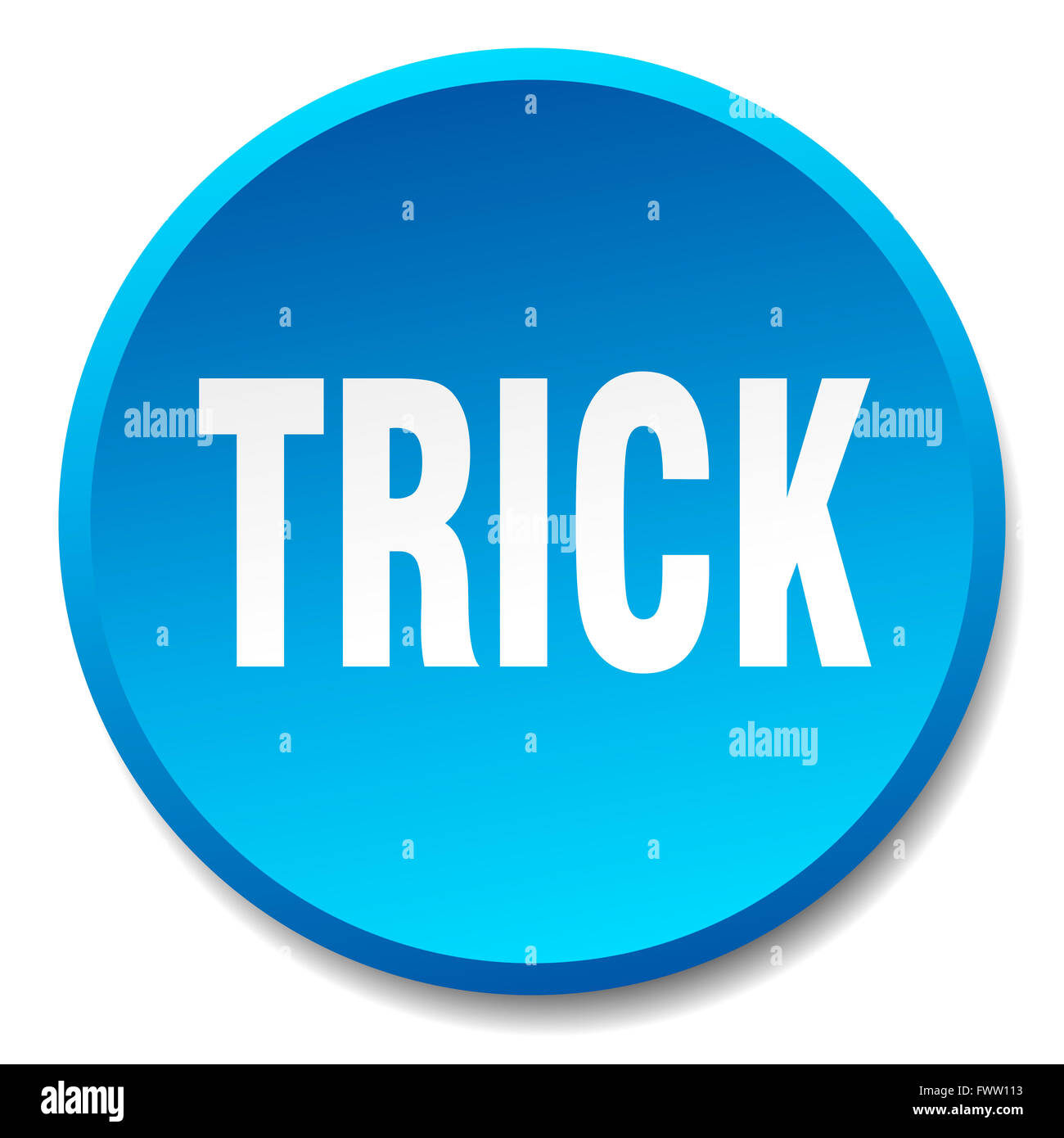 trick blue round flat isolated push button Stock Photo - Alamy