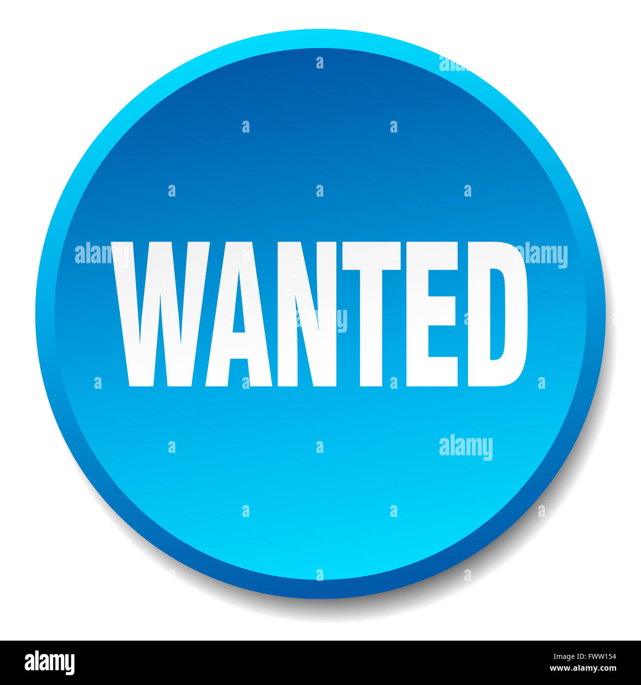 wanted blue round flat isolated push button Stock Photo - Alamy