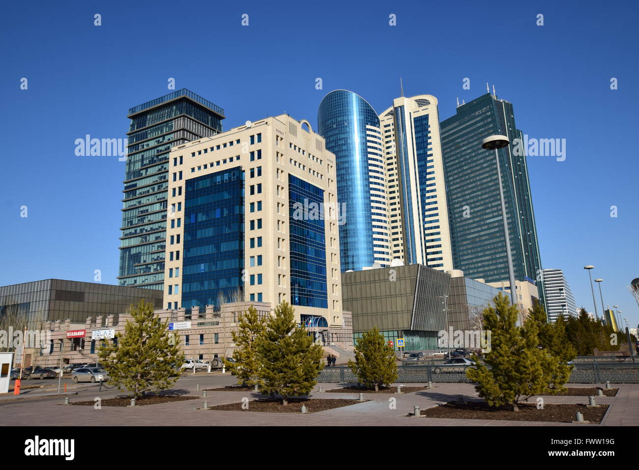 A street view with modern buildings in Astana, capital of Kazakhstan ...