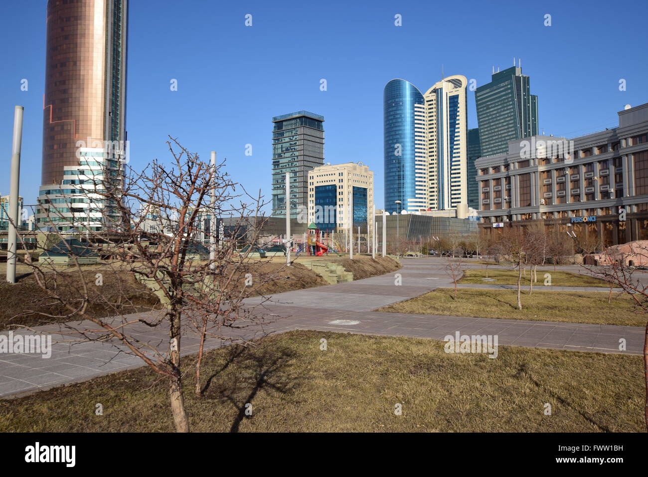 Street view with modern buildings in Astana, capital of Kazakhstan ...