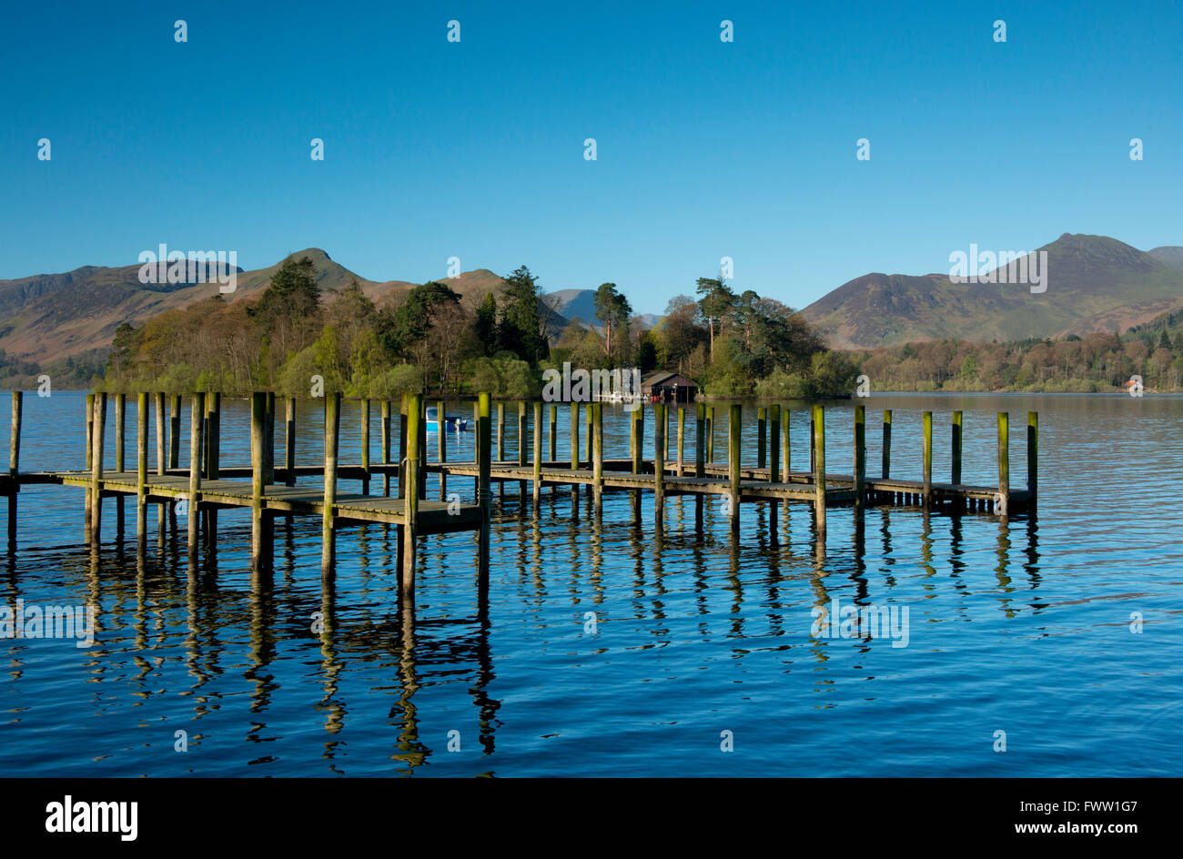 A jetty at Keswick Landing on Derwent Water, Lake District National ...