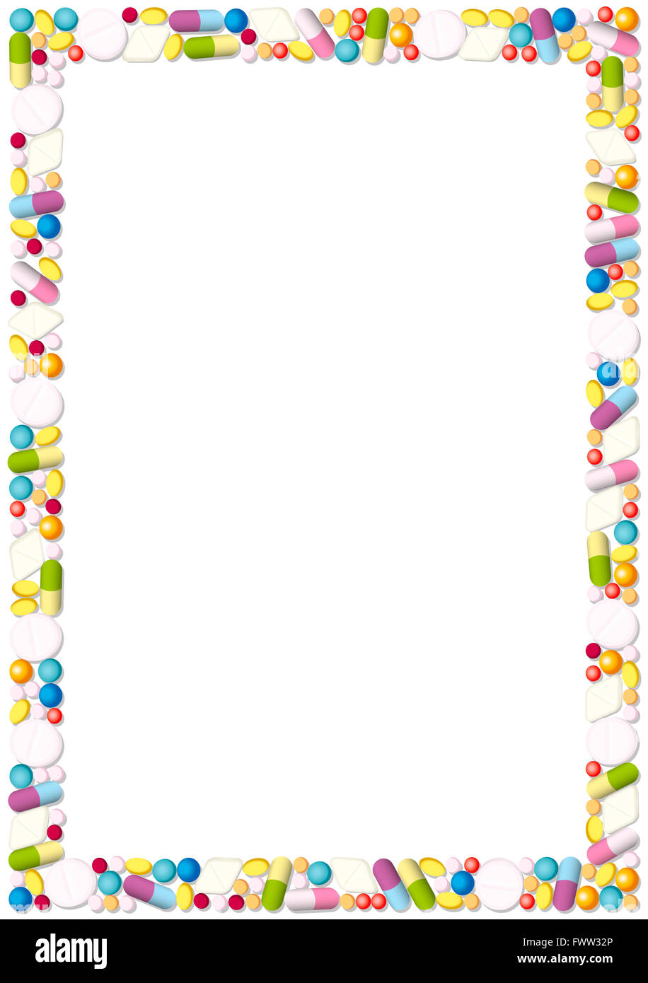 Frame made of pills, tablets and capsules. Illustration over white ...