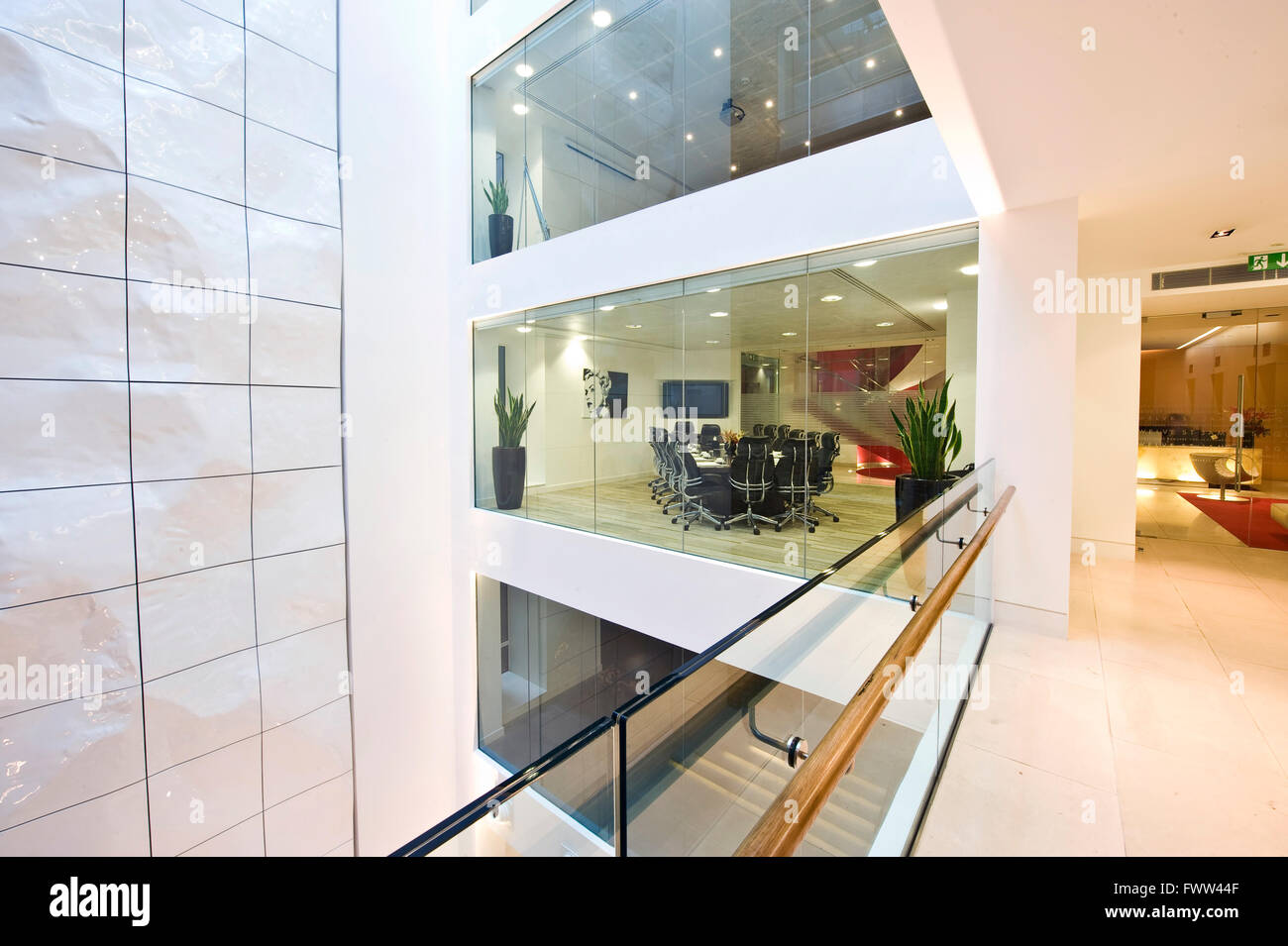 The interior of a very modern office building in Central London Stock ...