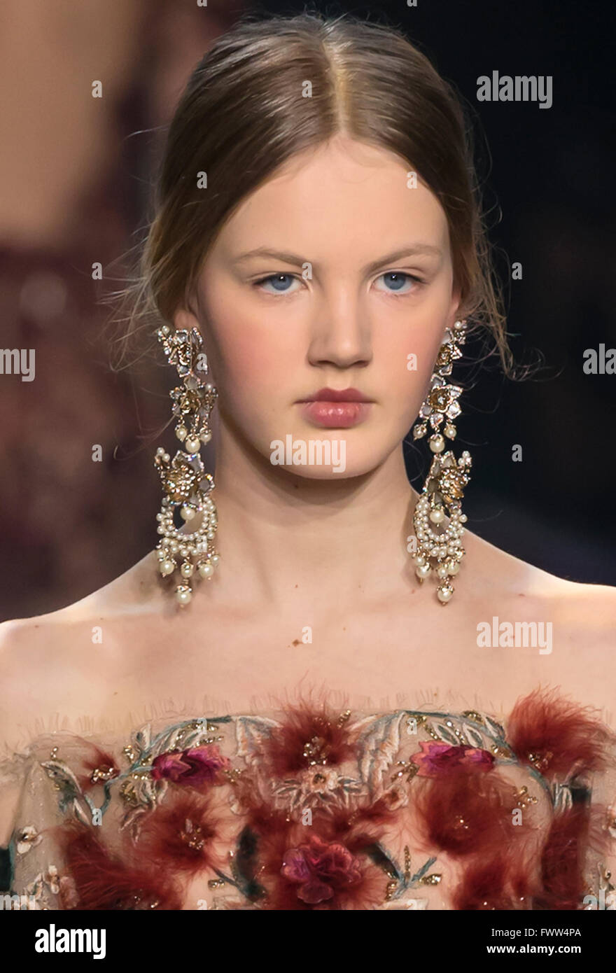 New York City, USA - February 17, 2016: Noa Vermeer walks the runway at ...