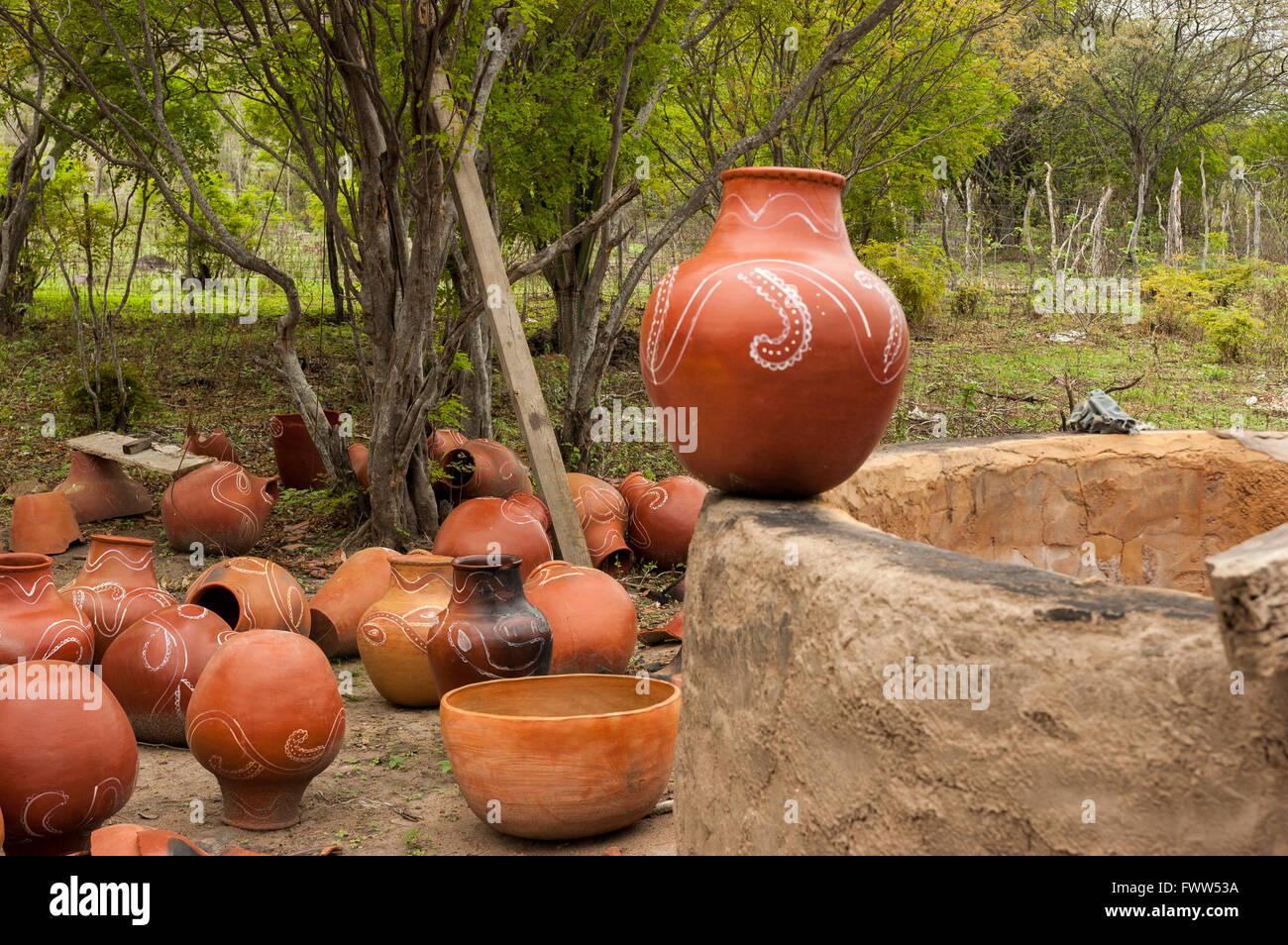 Brazilian handicraft - clay pots scattered around the field Stock Photo ...