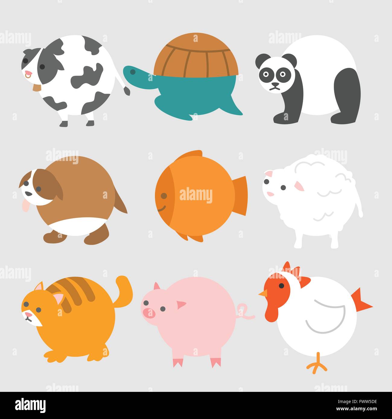 Vector Round Animals Illustration Stock Vector Image & Art - Alamy
