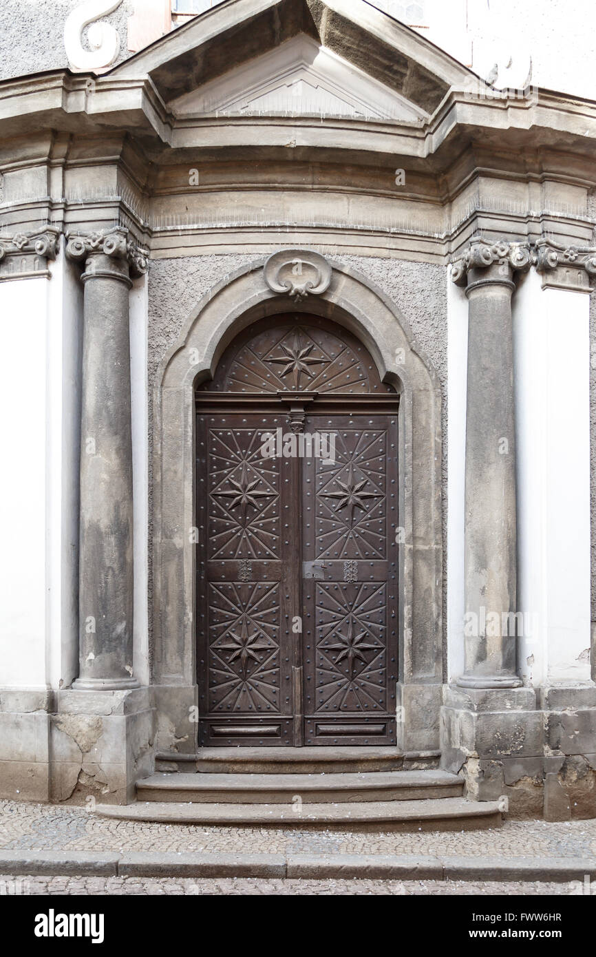 Close up detailed front view of wooden historic door view Stock Photo ...