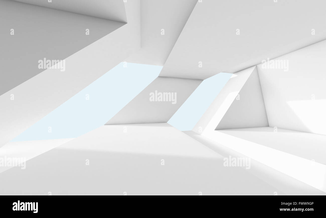 Abstract white room interior with window and futuristic geometric ...