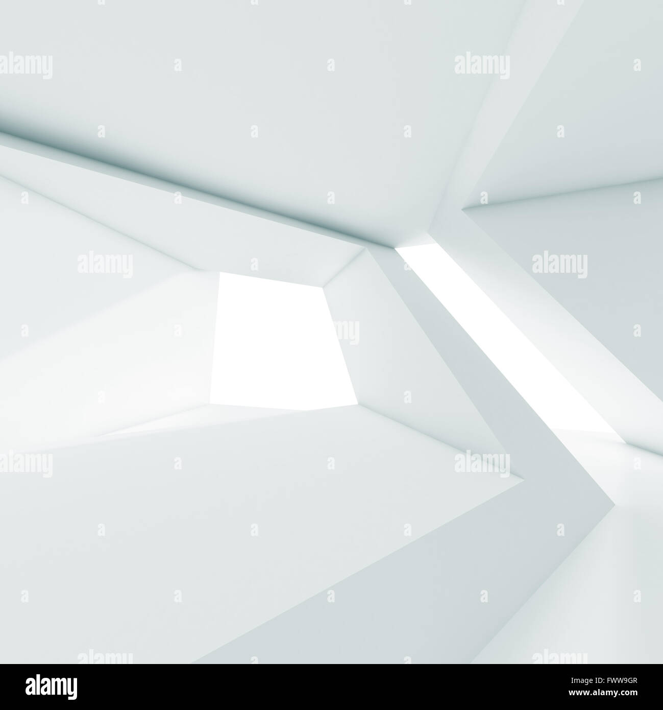 Abstract white room interior with window and modern geometric ...