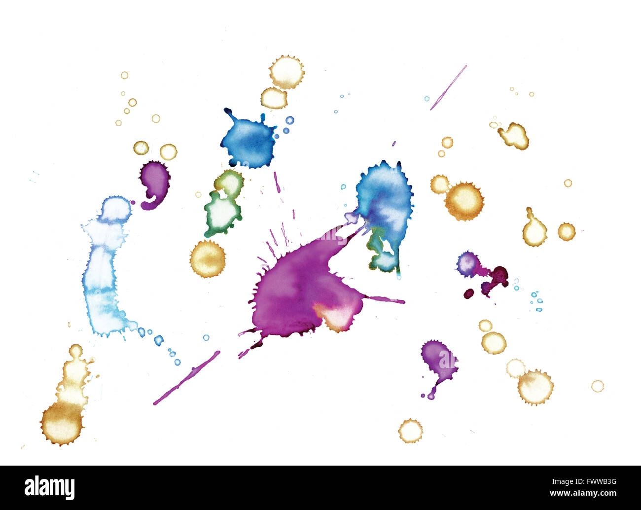 A series of Paint splatters and drips on a white background Stock Photo ...