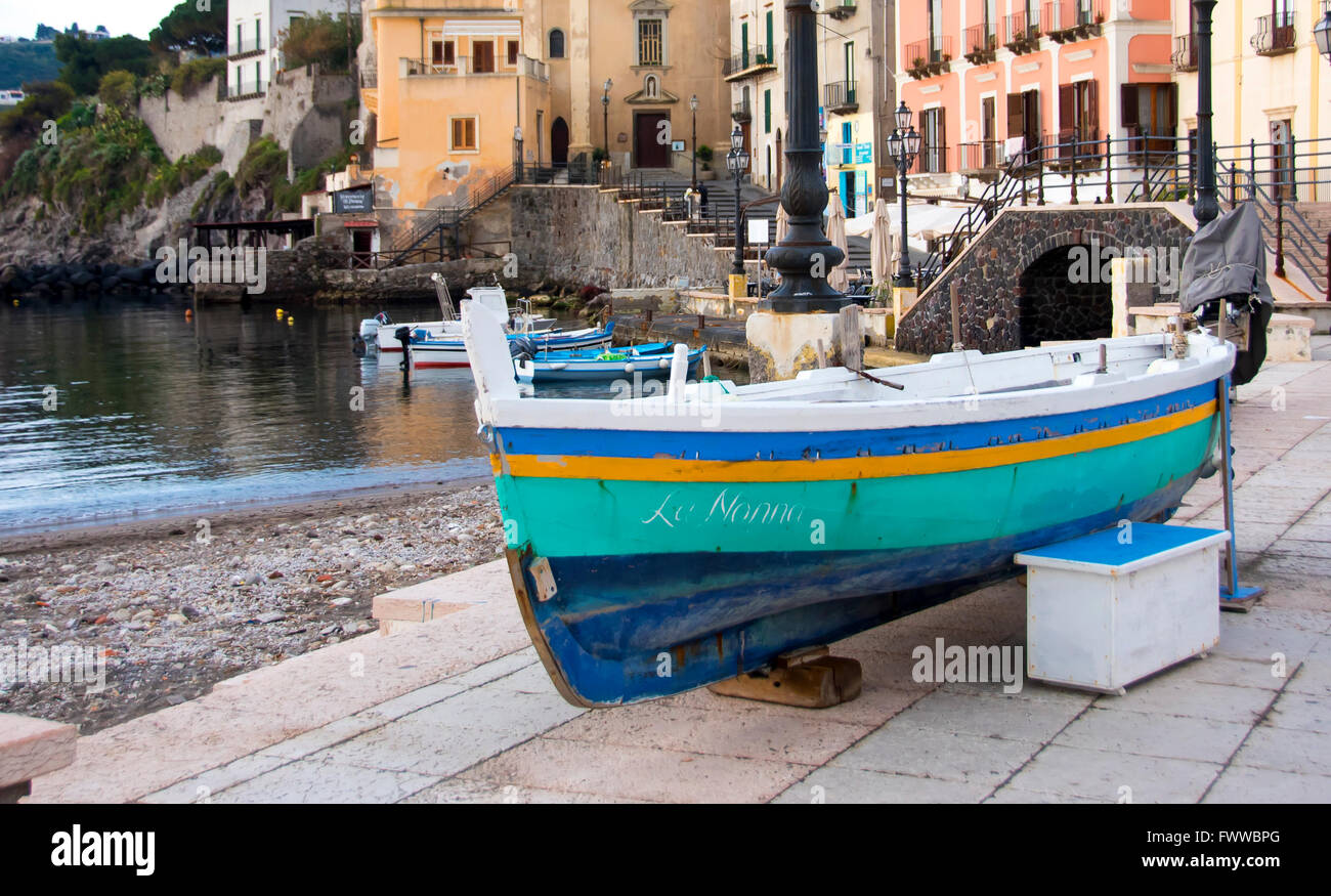 Boat on dry land in Lipari Stock Photo - Alamy