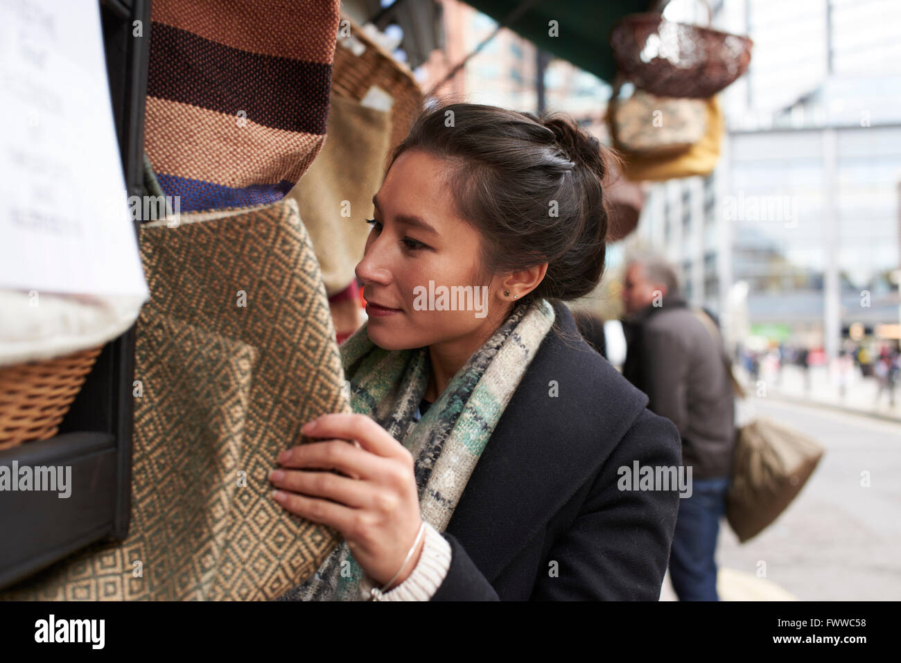 Young Woman Shopping At Outdoor Market Stock Photo - Alamy